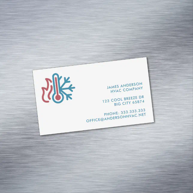 Simple Modern Logo AC Heat Professional HVAC Business Card Magnet | Zazzle