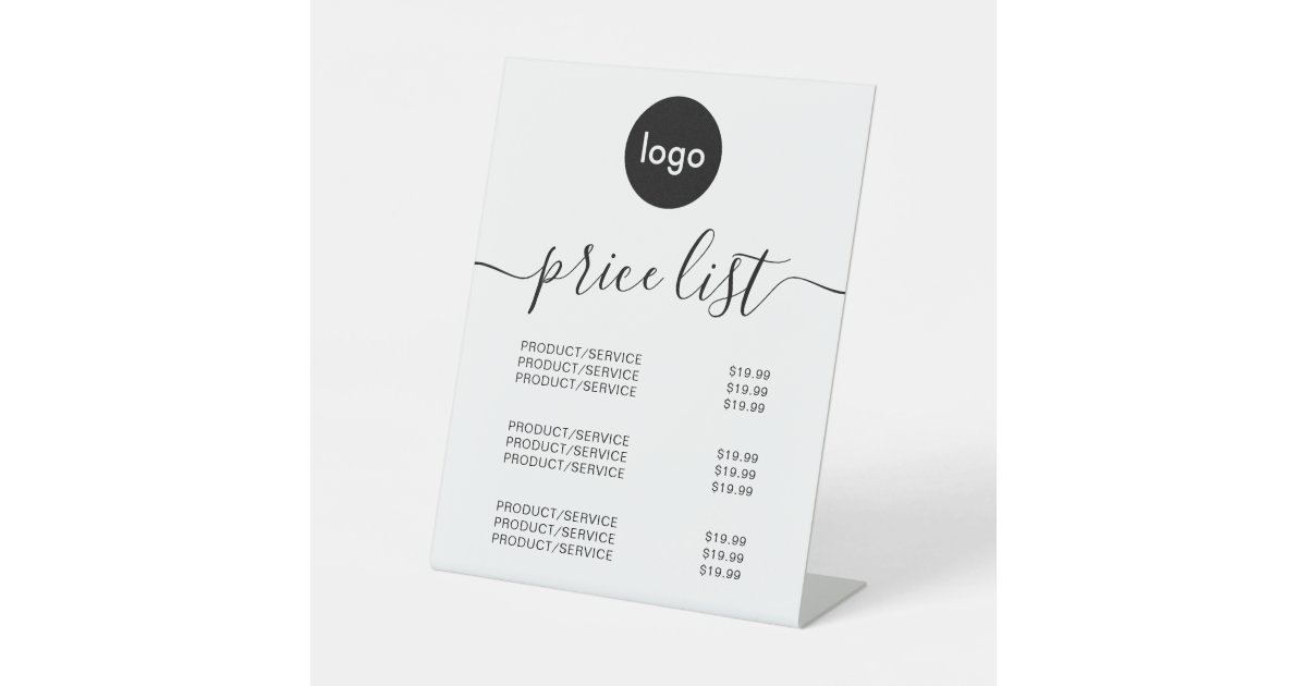 Simple Modern Logo Business Price List Pedestal Sign | Zazzle