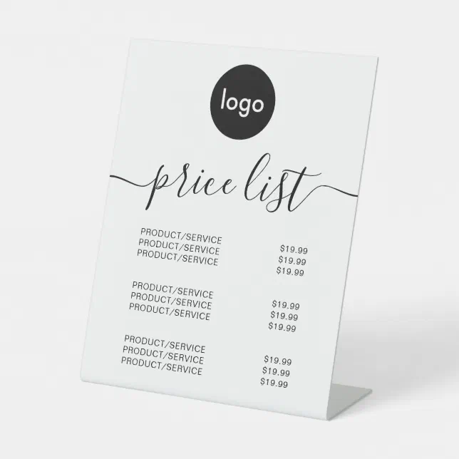 Simple Modern Logo Business Price List Pedestal Sign | Zazzle