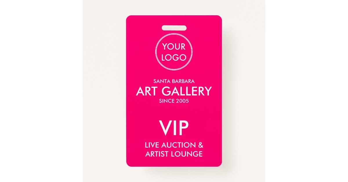 Simple Modern Magenta Add Logo Auction VIP Pass Badge | Zazzle