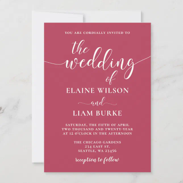 Simple Modern Magenta Wedding Invitation | Zazzle