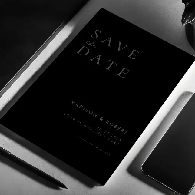 Simple Modern Matte Black Wedding Save the Date | Zazzle