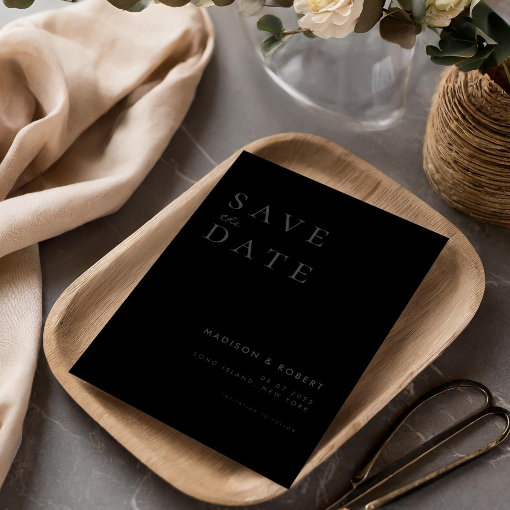 Simple Modern Matte Black Wedding Save the Date | Zazzle