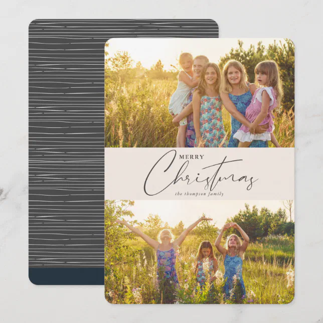 Simple Modern Merry Christmas Gray Script Photo Holiday Card | Zazzle