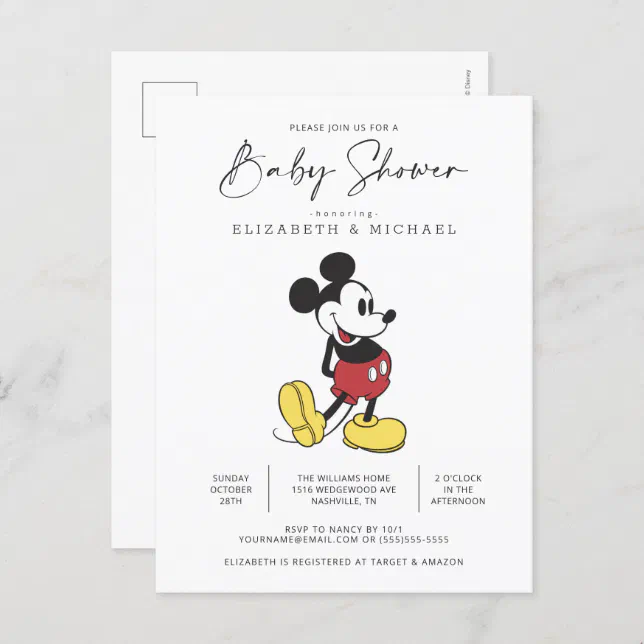 Simple Modern Mickey Mouse Baby Shower Postcard | Zazzle