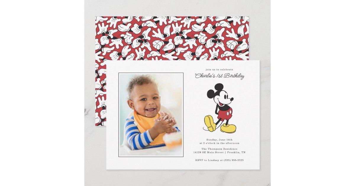 Simple Modern Mickey Mouse Birthday - Photo Invitation | Zazzle