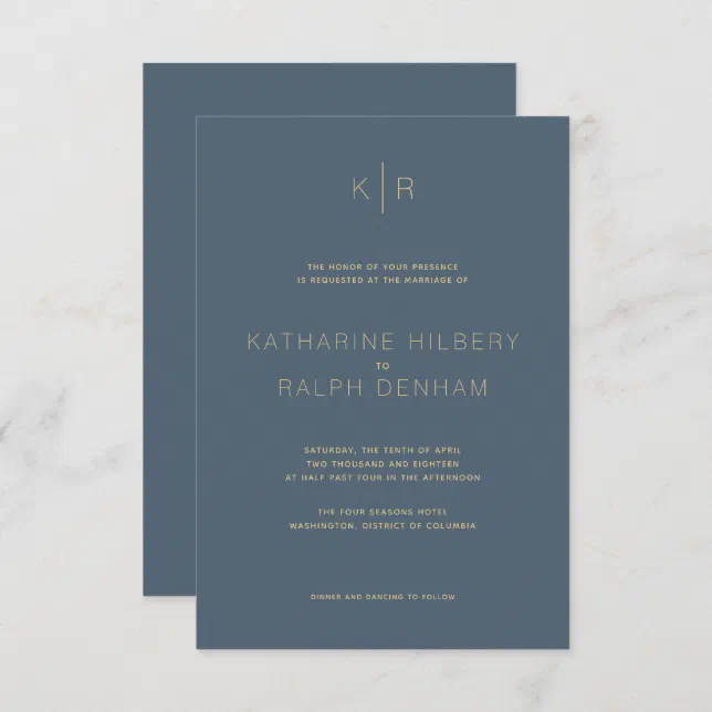 Simple Modern Midnight Blue Wedding Invitation | Zazzle