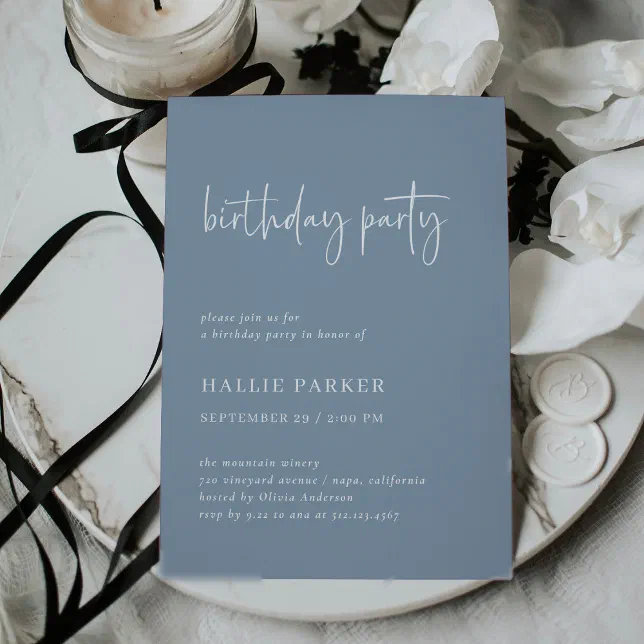 Simple Modern Minimal | Dusty Blue Birthday Party Invitation | Zazzle