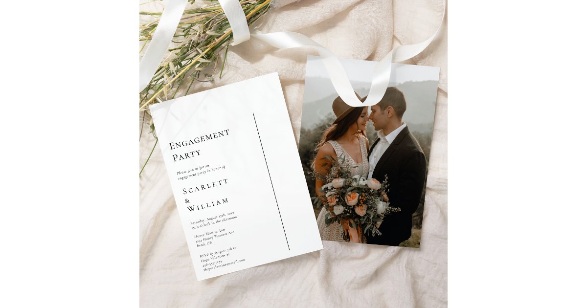 Simple Modern Minimal Photo Engagement Party Invitation | Zazzle