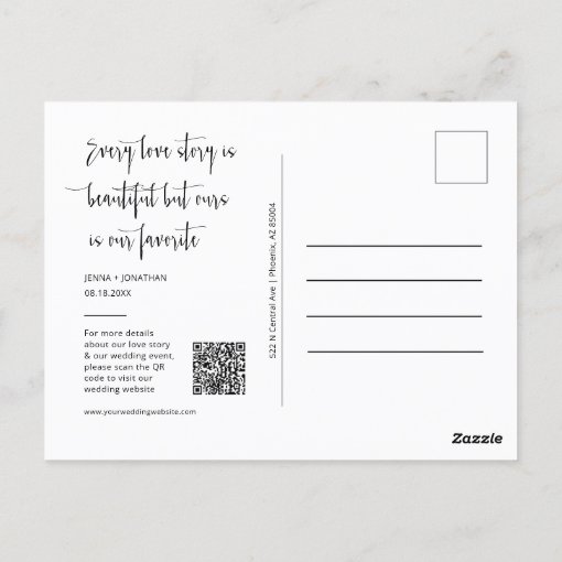 Simple Modern Minimal Photo QR Code Save The Date Postcard | Zazzle