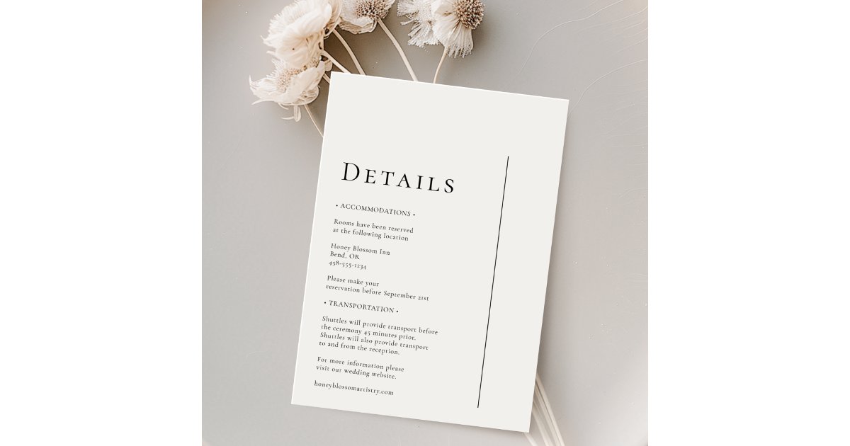 Simple Modern Minimal Wedding Details Enclosure Card | Zazzle