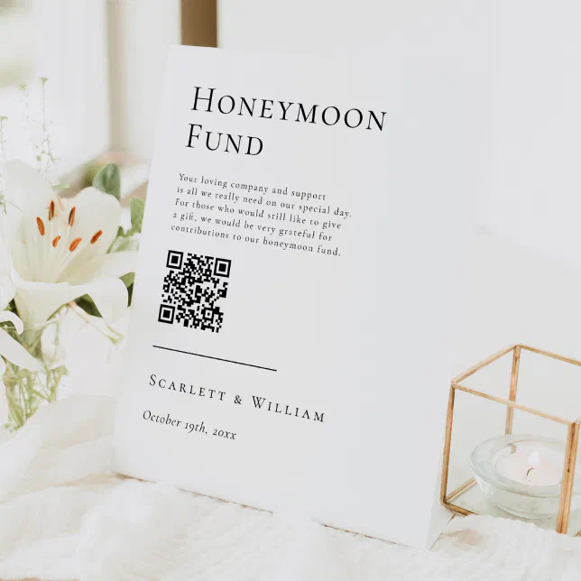 Simple Modern Minimal Wedding Honeymoon Fund Sign | Zazzle
