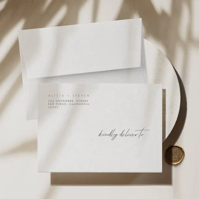 Simple Modern Minimalist A7 5x7 Wedding Envelope | Zazzle