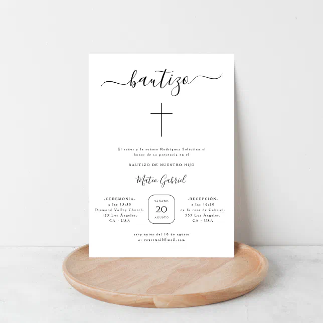 Simple Modern Minimalist Baptism | Spanish Bautizo Invitation | Zazzle