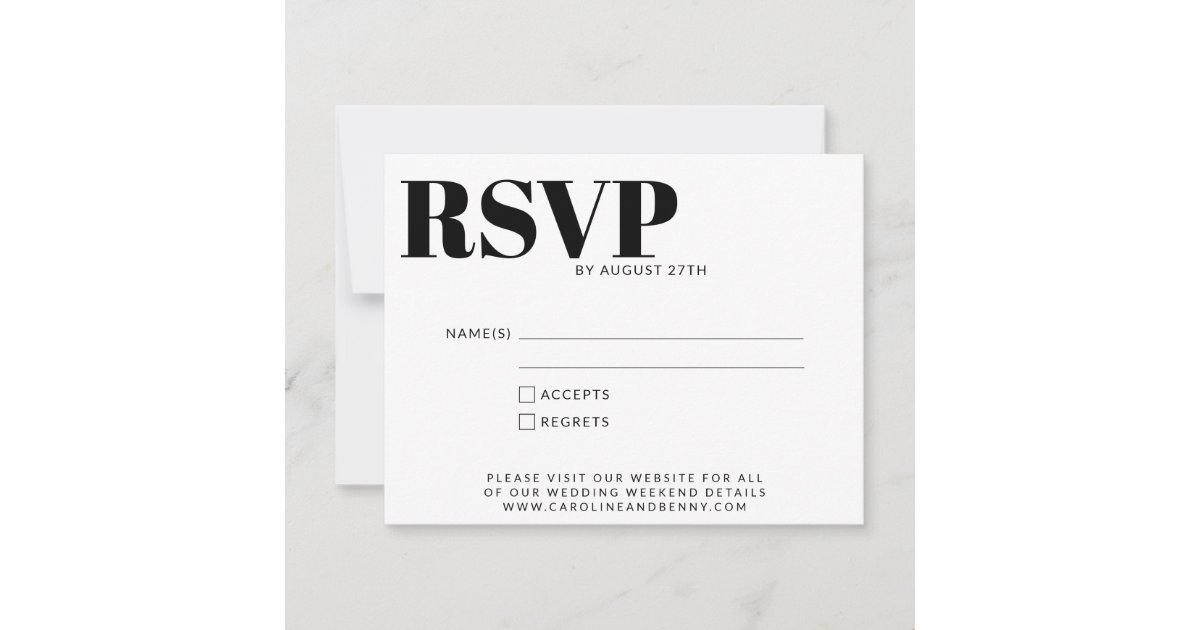 Simple Modern Minimalist Black and White Details RSVP Card | Zazzle