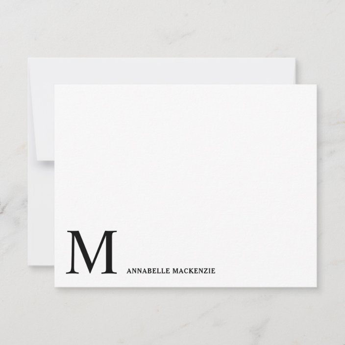 Simple Modern Minimalist Black Monogram Note Card | Zazzle.com