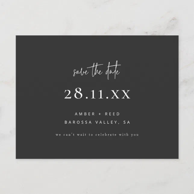 Simple Modern Minimalist Black Save The Date Announcement Postcard Zazzle