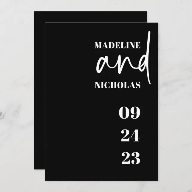 Simple Modern Minimalist Black Wedding Invitation | Zazzle