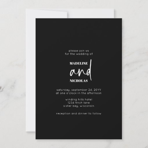 Simple Modern Minimalist Black Wedding Invitation | Zazzle