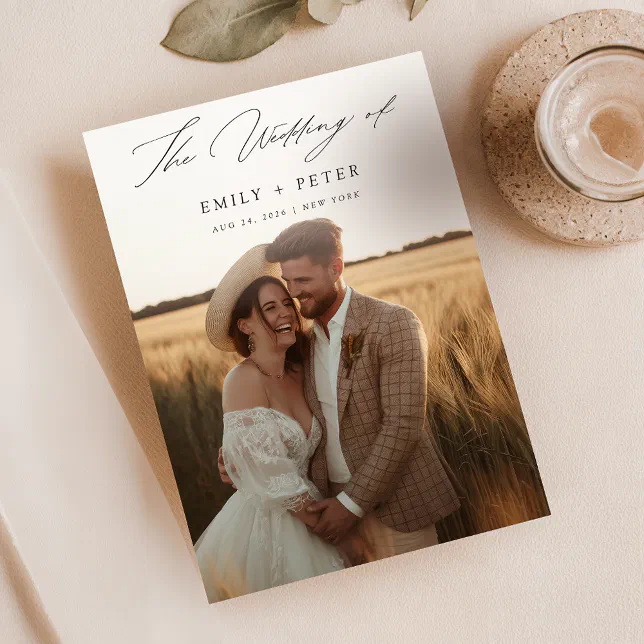 Simple Modern Minimalist Boho 2 Photo Wedding Invitation | Zazzle