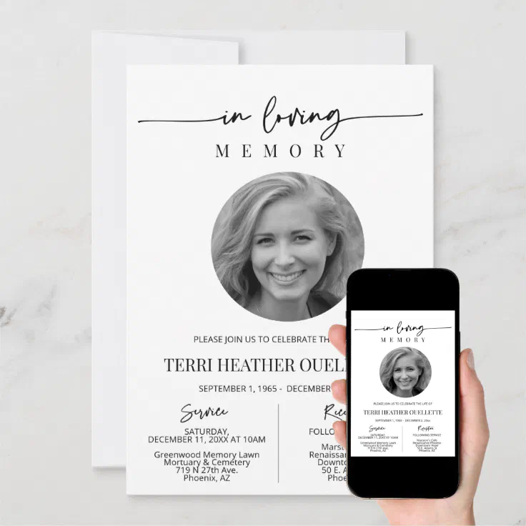 Simple Modern Minimalist Funeral Memorial Service Invitation | Zazzle