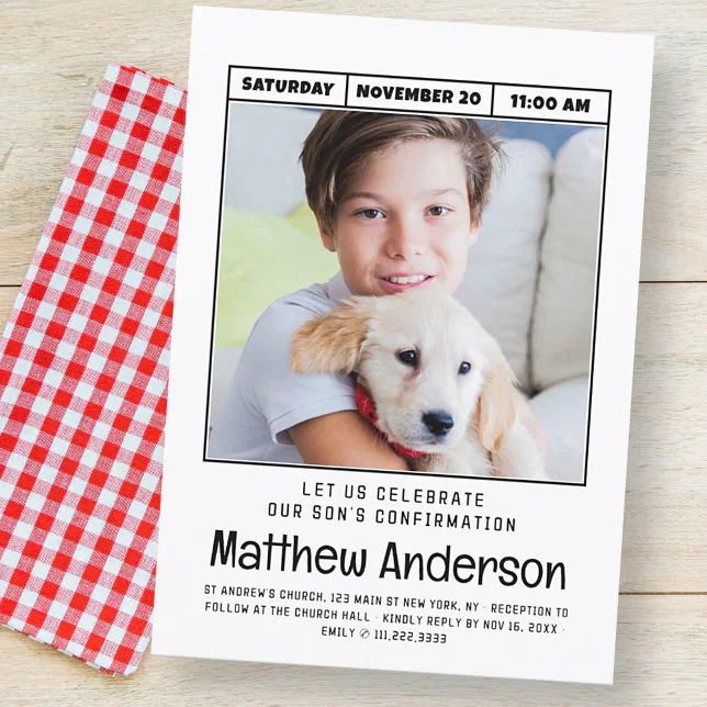 Simple Modern Minimalist Photo First Confirmation Invitation | Zazzle