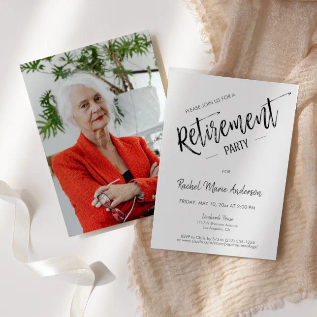 Simple Modern Minimalist Retirement Party Photo Invitation | Zazzle