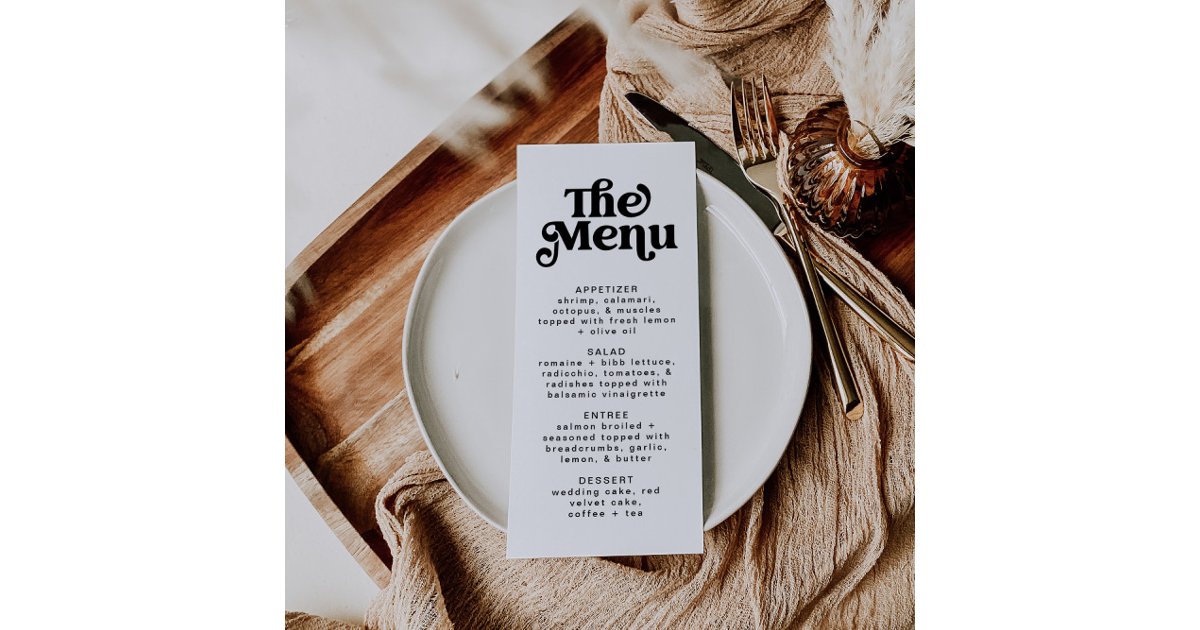 Simple Modern Minimalist Retro Wedding Menu | Zazzle