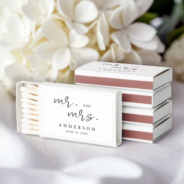 Simple Modern Minimalist Script Mr. and Mrs. Matchboxes | Zazzle