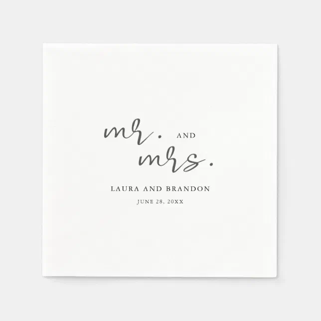 Simple Modern Minimalist Script Mr. and Mrs. Napkins | Zazzle