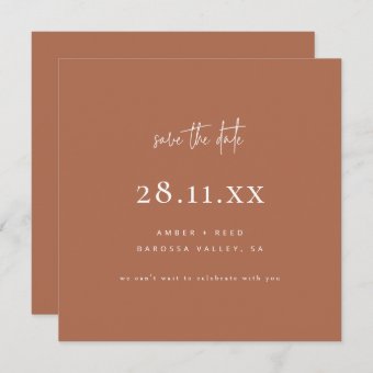 Simple Modern Minimalist Square Copper Script Save The Date | Zazzle