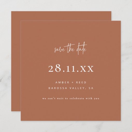 Simple Modern Minimalist Square Copper Script Save The Date | Zazzle