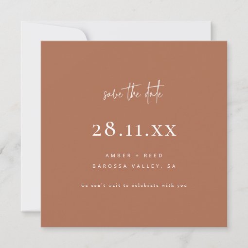 Simple Modern Minimalist Square Copper Script Save The Date | Zazzle