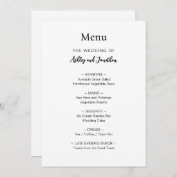 Simple Modern Minimalist Wedding Menu Invitation | Zazzle