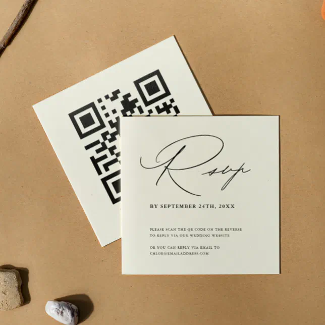 Simple Modern Minimalist Wedding Rsvp With QR Code Enclosure Card | Zazzle