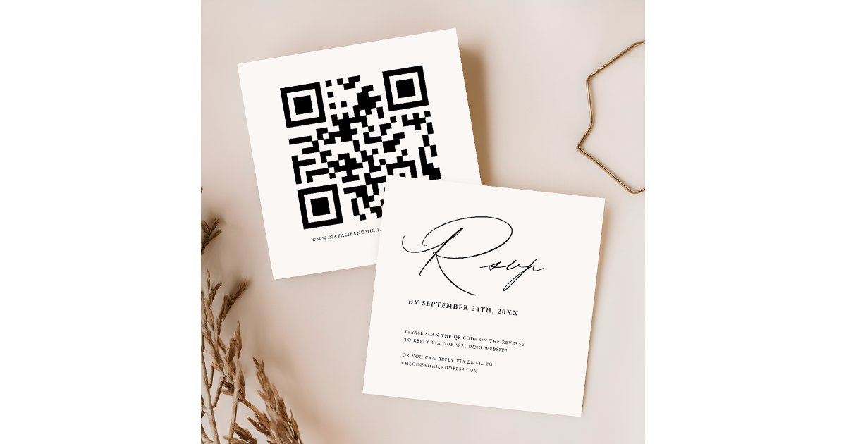 Simple Modern Minimalist Wedding Rsvp With QR Code Enclosure Card | Zazzle