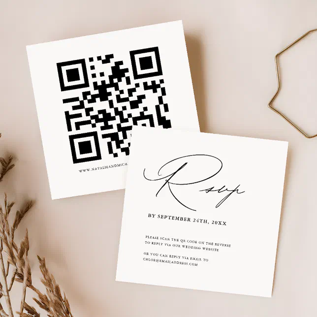 Simple Modern Minimalist Wedding Rsvp With QR Code Enclosure Card | Zazzle