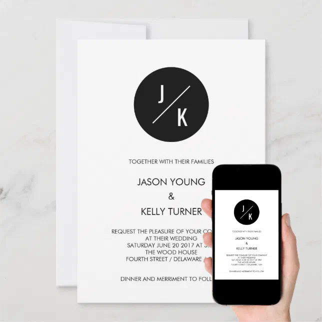 Simple modern monochrome circle invitation | Zazzle