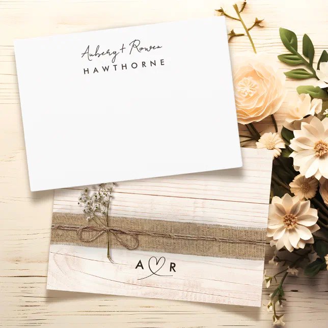 Simple Modern Monogram Couple Rustic Wedding Note Card | Zazzle