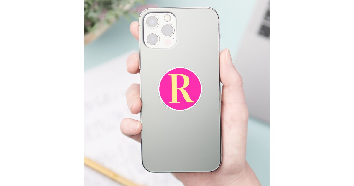 Simple Modern Monogram Hot Pink Sticker | Zazzle