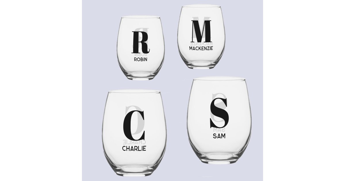 Simple Modern Monogram Initial Name Personalized Stemless Wine Glass ...