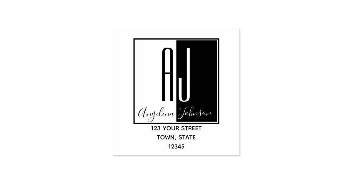 Simple Modern Monogram Initials Return Address Rubber Stamp | Zazzle