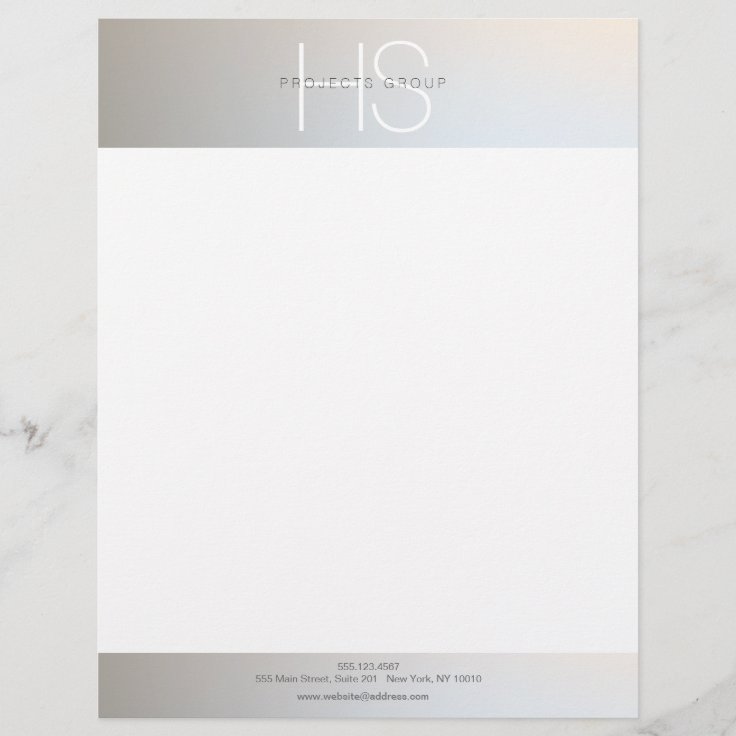 Simple Modern Monogram Professional Gray Silver Letterhead | Zazzle
