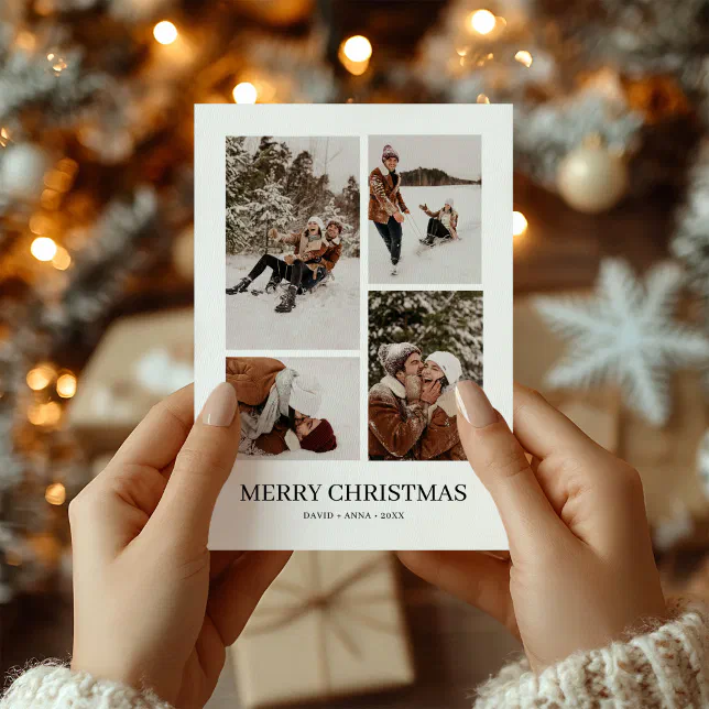 Simple Modern Multi Photo Christmas Card | Zazzle