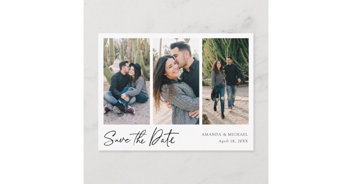 Simple Modern Multi Photo Collage Save the Date Invitation Postcard ...