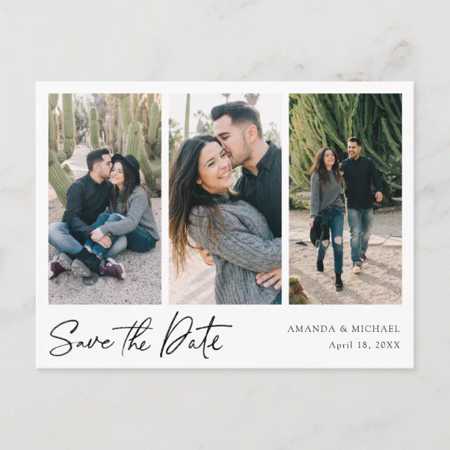 Simple Modern Multi Photo Collage Save the Date Invitation Postcard ...