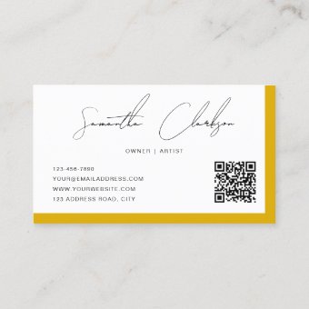 Simple Modern Mustard Handwritten Script QR code Business Card | Zazzle