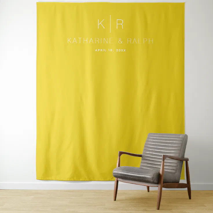 Simple Modern Mustard Monogram Wedding Backdrop | Zazzle