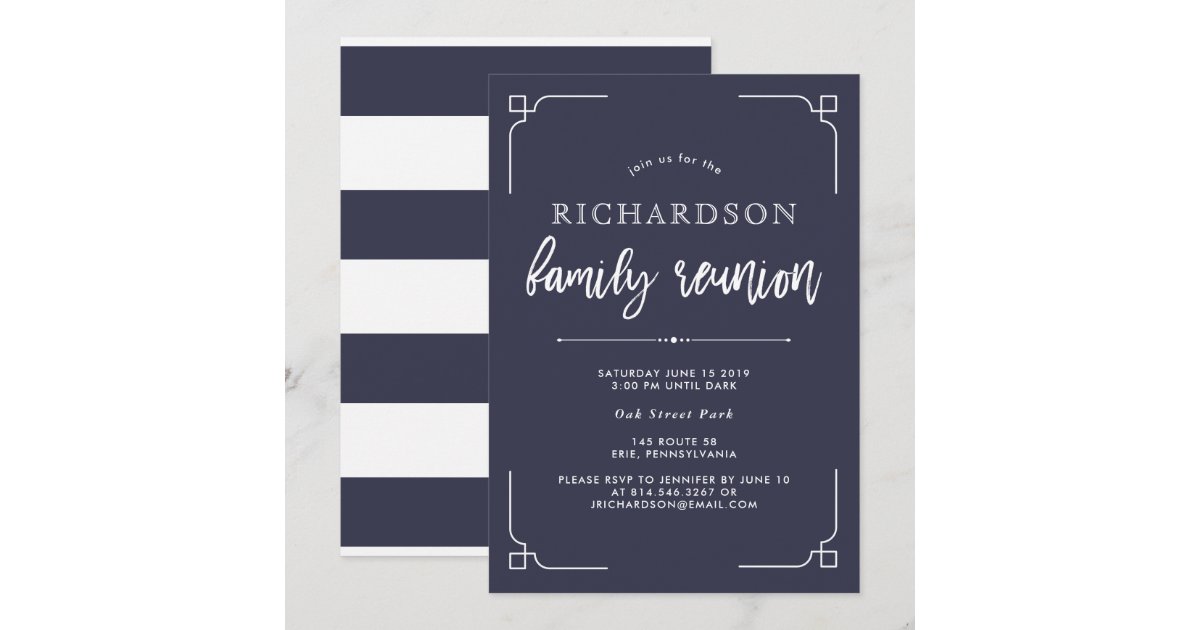 Simple Modern Navy Blue Family Reunion Invitation | Zazzle