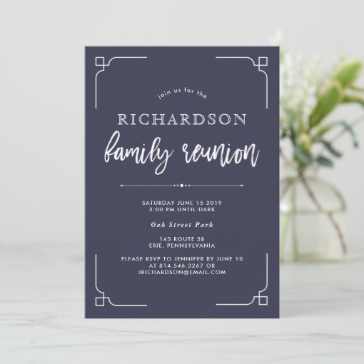 Simple Modern Navy Blue Family Reunion Invitation | Zazzle